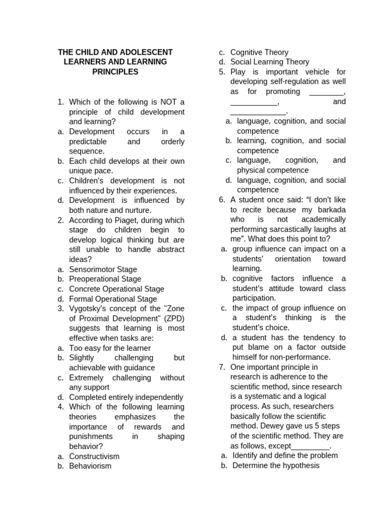 Principles of Child and Adolescent Learning | PDF | Learning ...