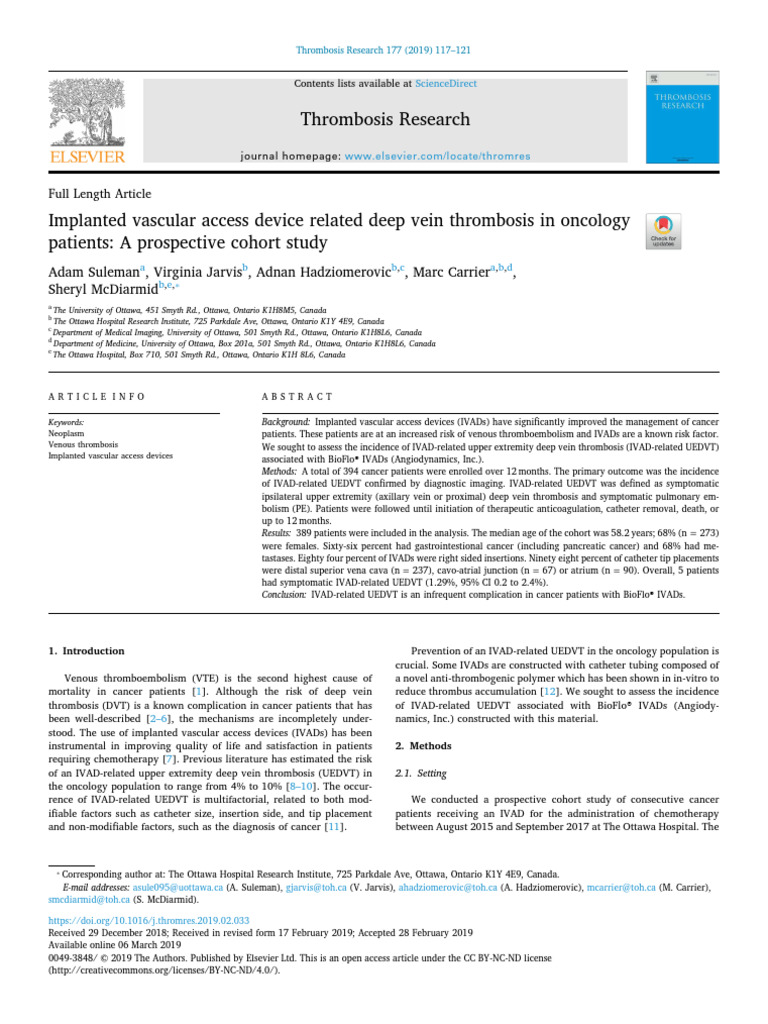 IVAD-Related Deep Vein Thrombosis in Cancer | PDF | Thrombosis | Vein