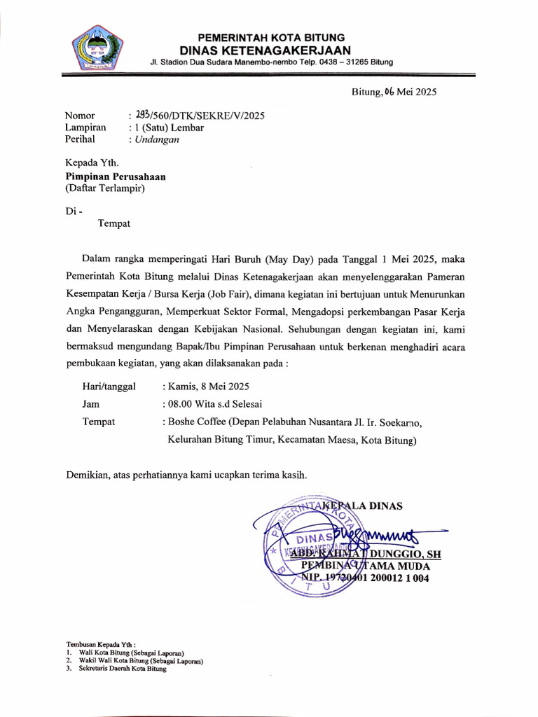 Undangan Job Fair Bitung 2025 | PDF