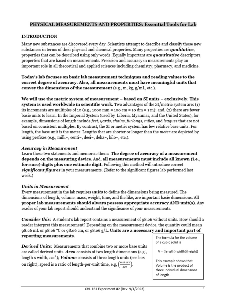 Physical Measurements and Properties: Essential Tools For Lab | PDF ...