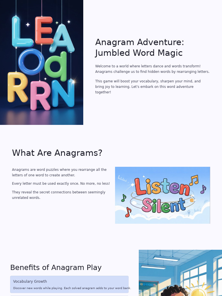 Anagram Adventure Jumbled Word Magic | PDF | Linguistics