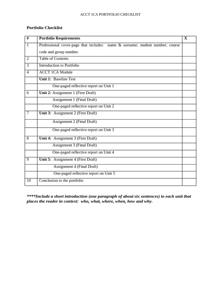ACCT 1CA Portfolio Checklist | PDF
