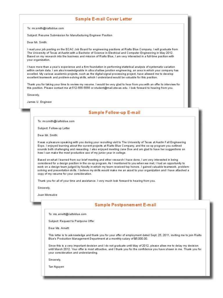 Sample E-Mail Correspondence | Engineering | Science And Technology