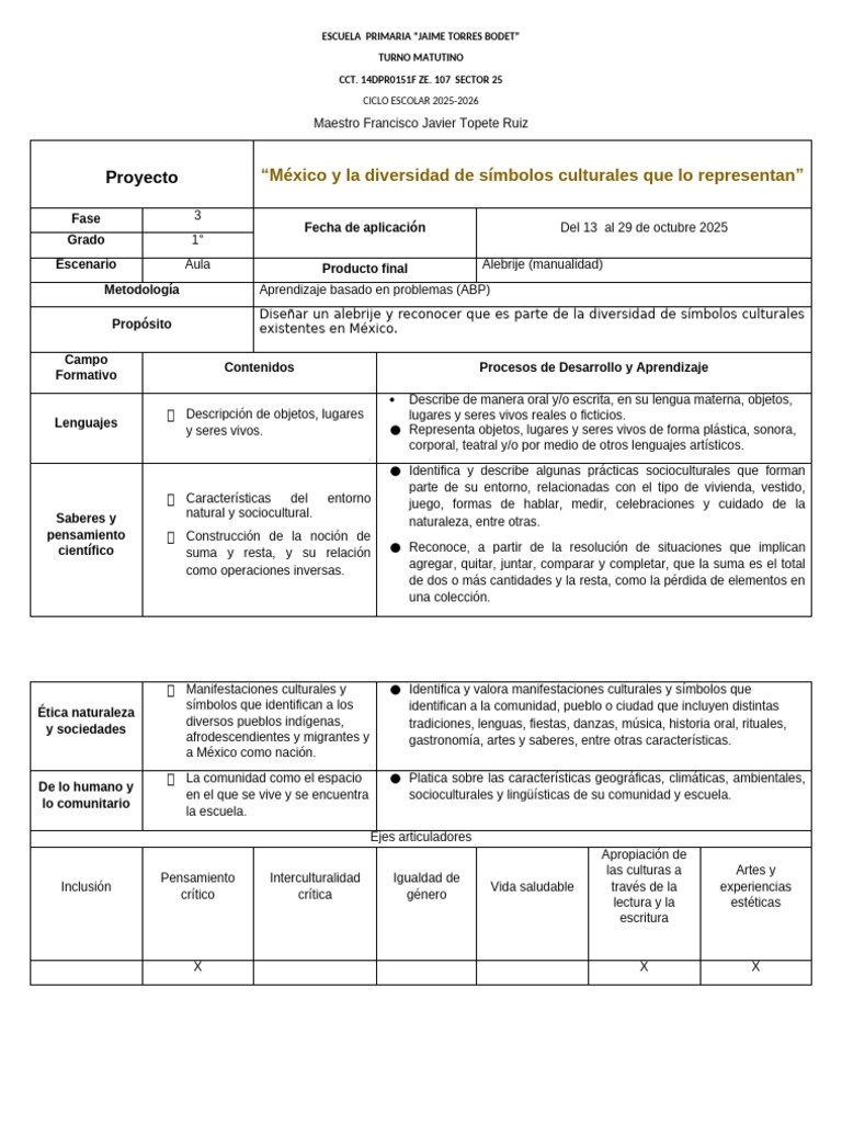 1° A Proyecto 1méxico y La Diversidad de Símbolos Culturales Que Lo ...