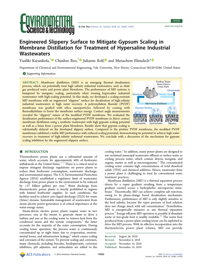 Engineered Slippery Surface To Mitigate Gypsum Scaling in MD For ...