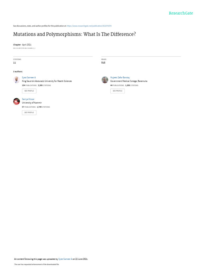 Mutations and Polymorphism, What Is The Difference? | PDF | Single ...