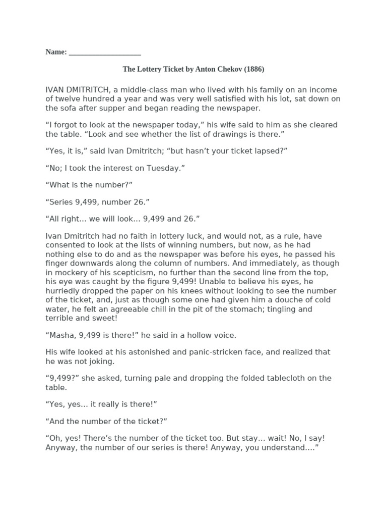 The Lottery Ticket by Anton Chekov With Questions | PDF | Satire ...