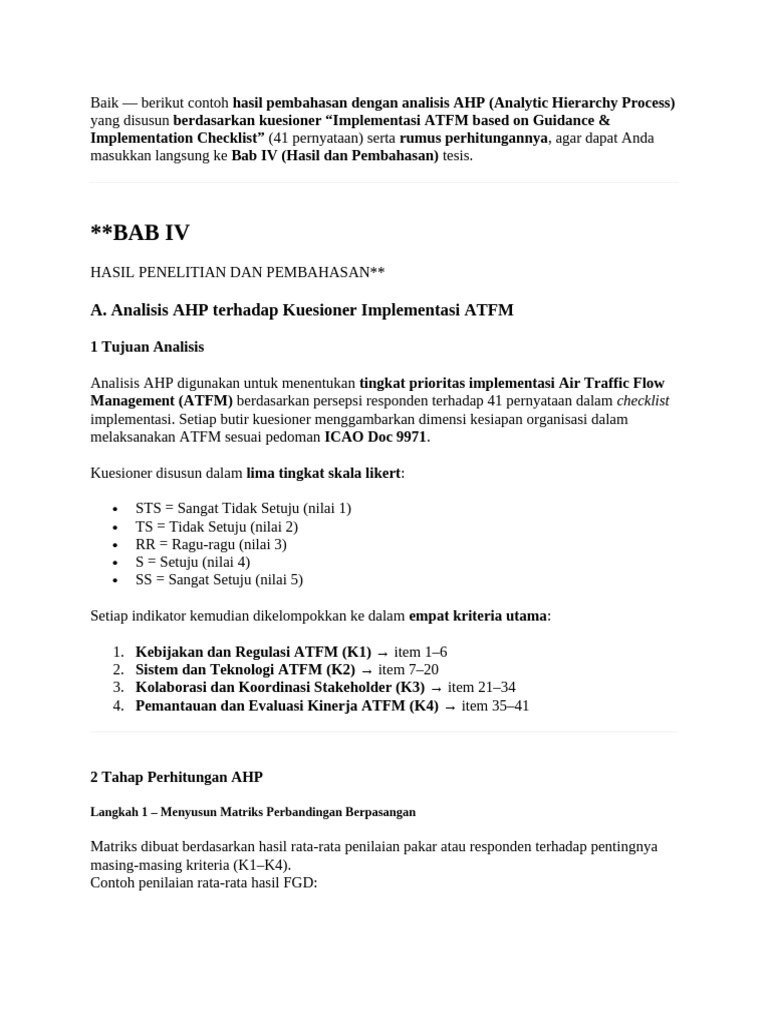 Analisis AHP Implementasi ATFM di Indonesia | PDF