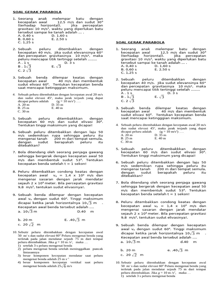 Soal Gerak Parabola Fisika Dasar | PDF