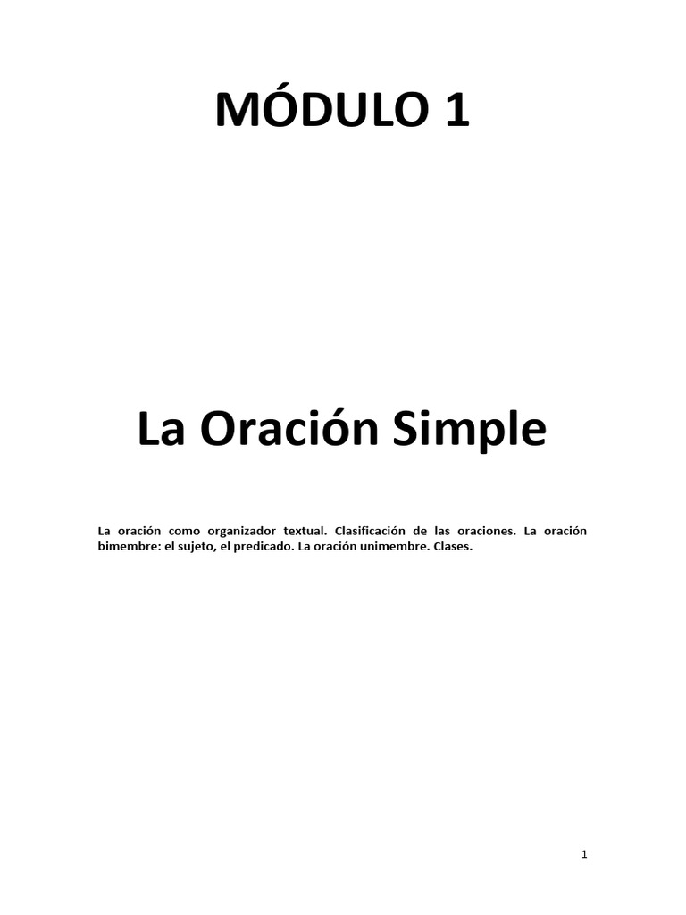 La Oraci-N Simple (M-Dulo 1) | PDF | Adverbio | Predicado (Gramática)