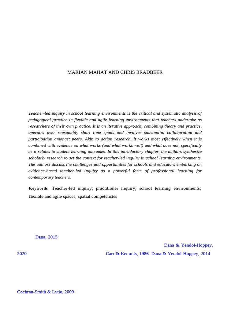 Teacher-Led Inquiry in School Learning Environments Setting The Con ...