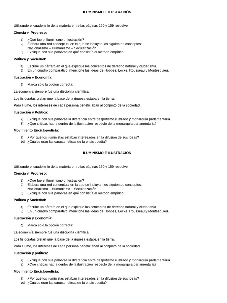 Iluminismo e Ilustración | PDF | Era de iluminacion | Educación en ...