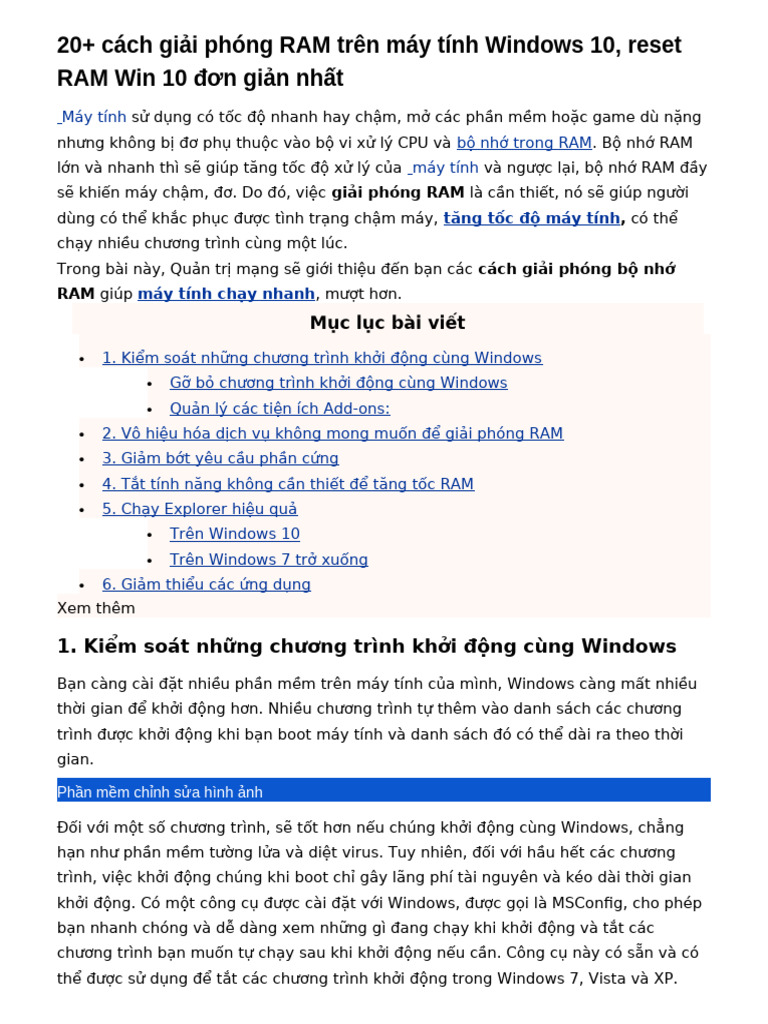 20+ Cách Giải Phóng RAM Trên Máy Tính Windows 10, Reset RAM Win 10 Đơn ...
