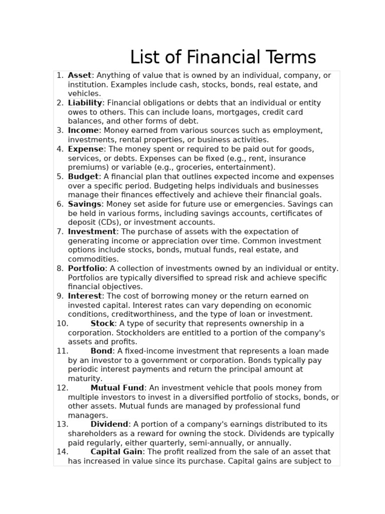 List of Financial Terms | PDF | Cost Of Living | Bonds (Finance)