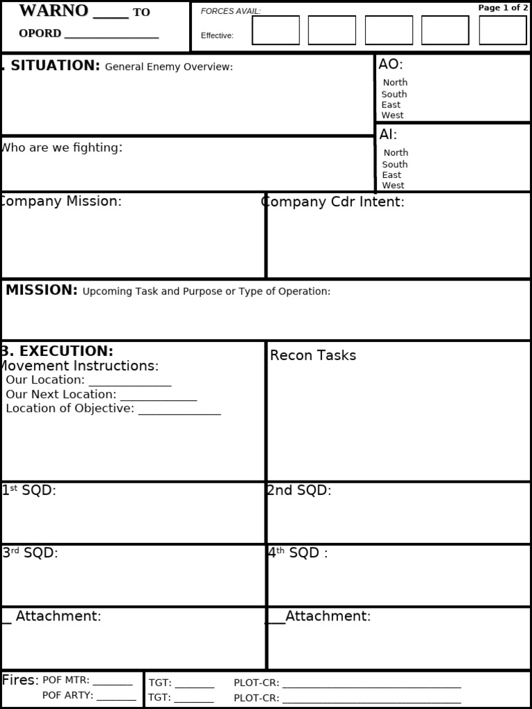 Army WARNO Template Example | PDF