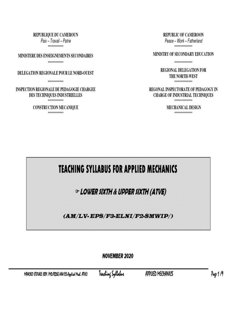 Applied Mechanics Teaching Syllabus | PDF | Stress (Mechanics) | Bending