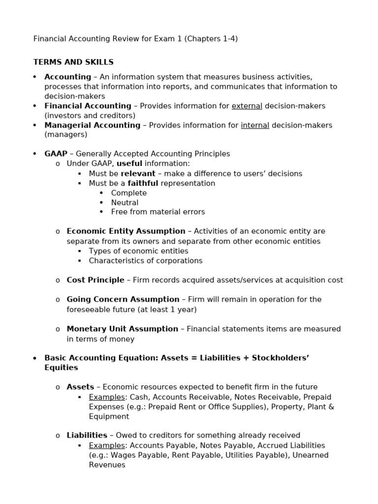Review For Financial Accounting Exam 1 | PDF | Financial Accounting | Money