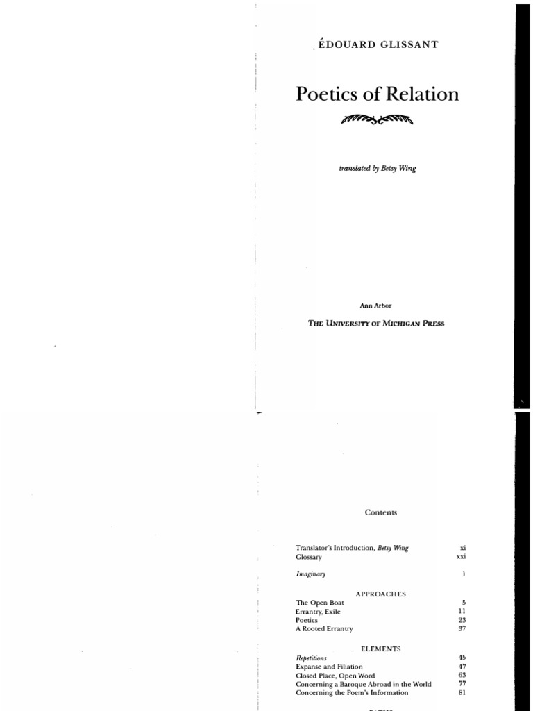 Glissant's Poetics of Relation Explained | PDF
