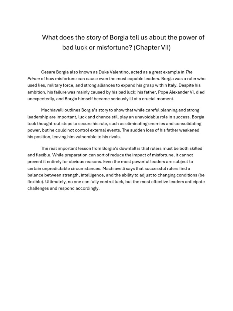 Borgia: Lessons on Luck and Leadership | PDF