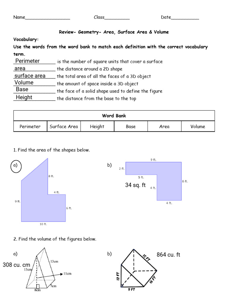 Kami Export - Gabrielle Lee - Review - Surface Area, Area, Volume | PDF