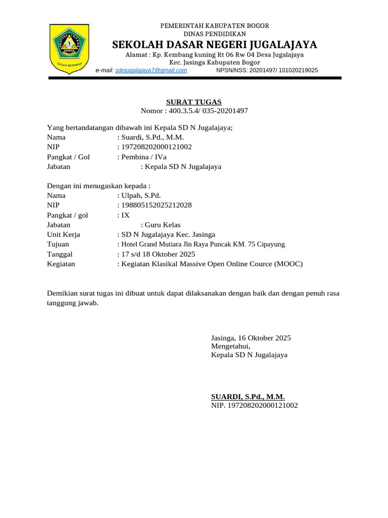 Surat Tugas Klasikal Bu Ulpah | PDF