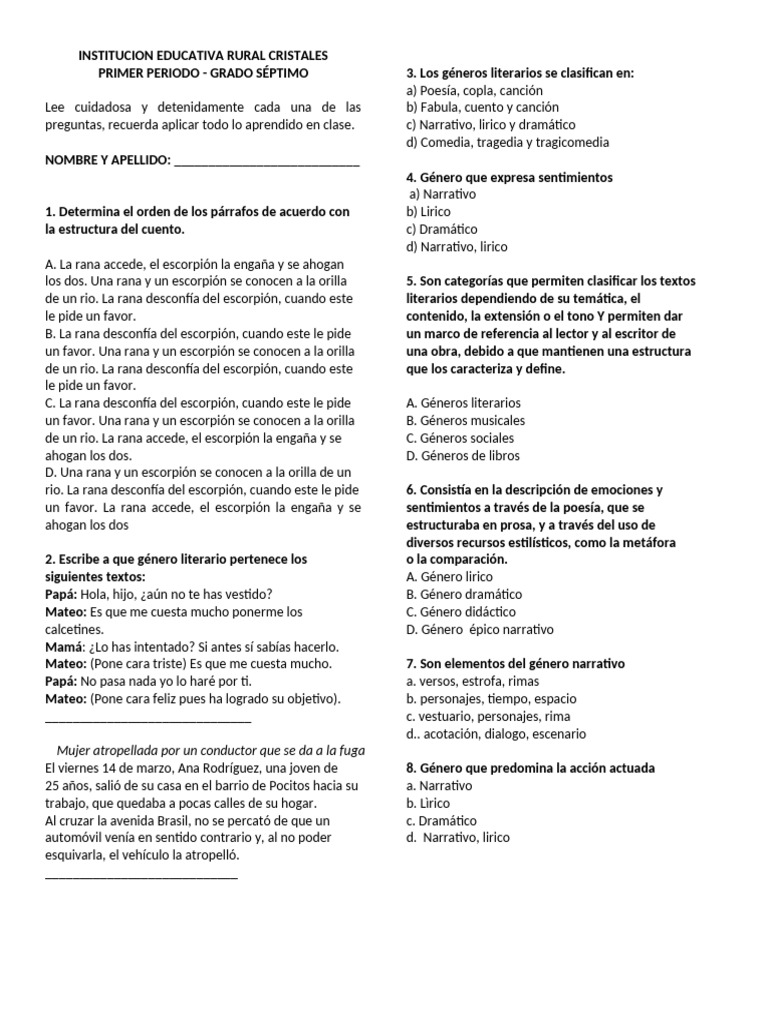 Examen Septimo | PDF | Poesía | Narración