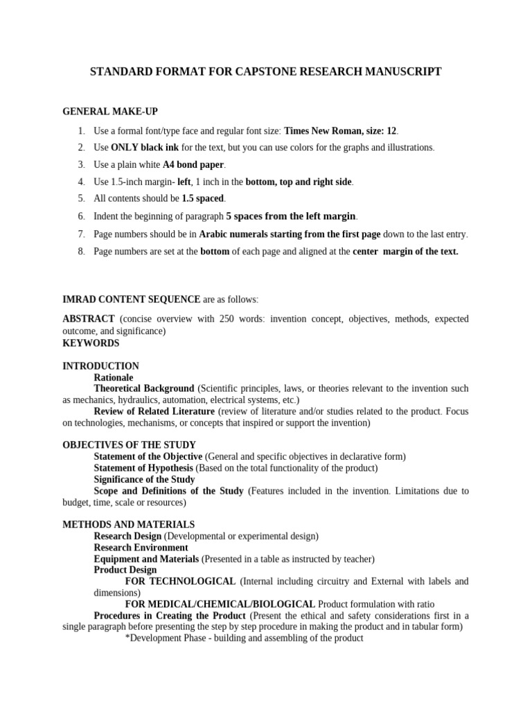 Capstone Research Manuscript Format | PDF | Theory | Concept