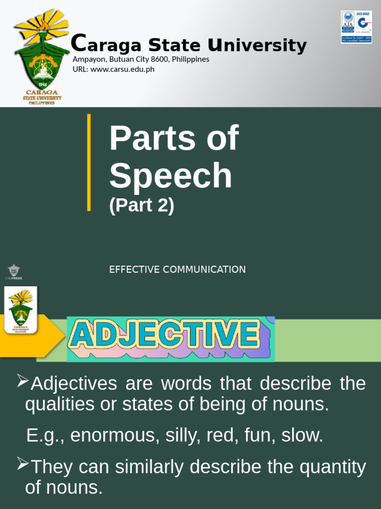 Parts of Speech Part 2 | PDF | Adjective | Syntactic Relationships