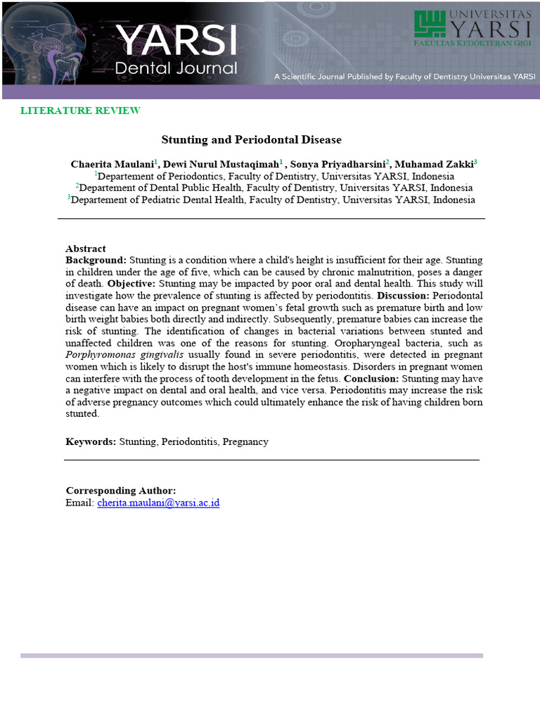 Nas6 Stunting+and+Periodontal+Disease++ | PDF | Periodontology | Pregnancy