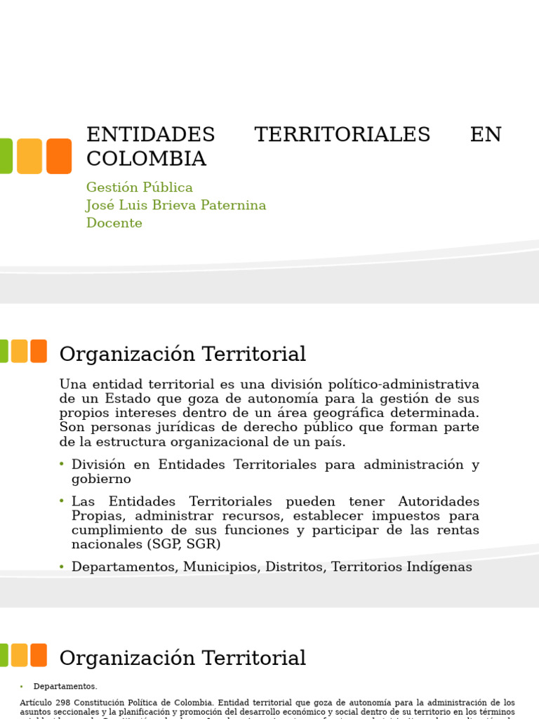 Clase Entidades Territoriales en Colombia | PDF | Ciencias Políticas ...