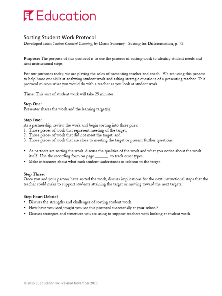 ELED - Sorting Student Work Protocol | PDF