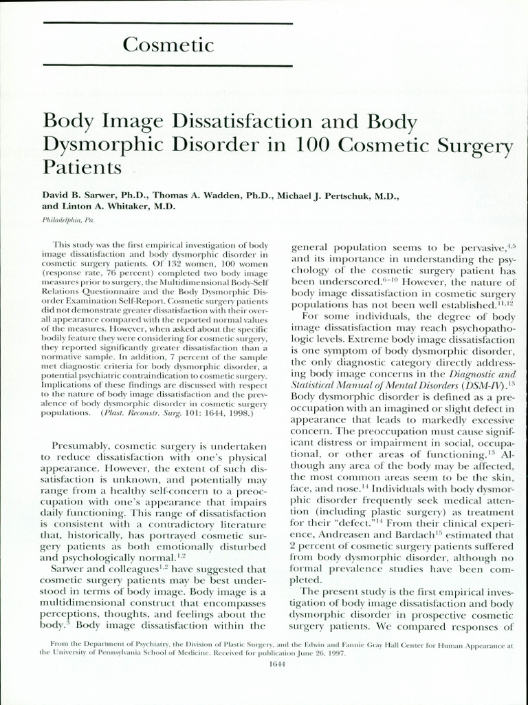Body Image Dissatisfaction and Body Dysmorphic.35 | PDF