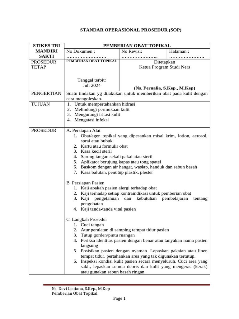 SOP Pemberian Obat Topikal | PDF