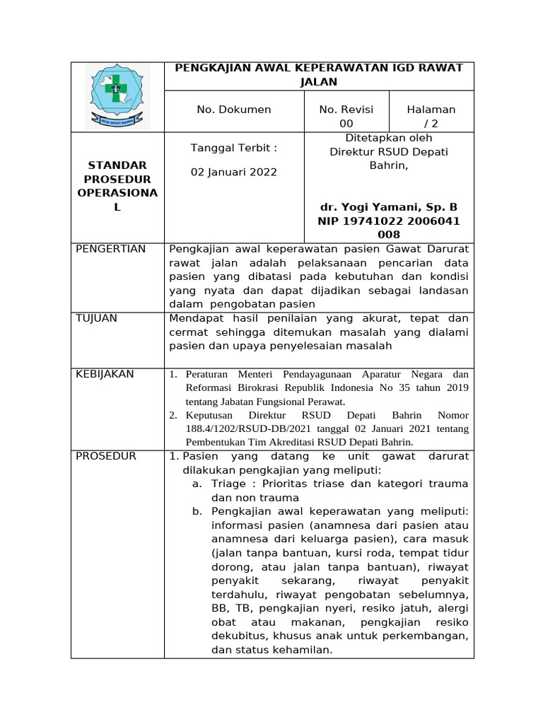 Pengkajian Awal Keperawatan Igd Rawat Jalan | PDF