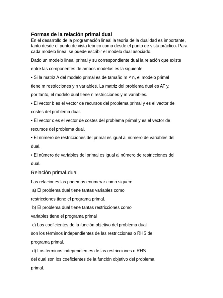 Relación entre Primal y Dual en Programación Lineal | PDF | Conceptos ...