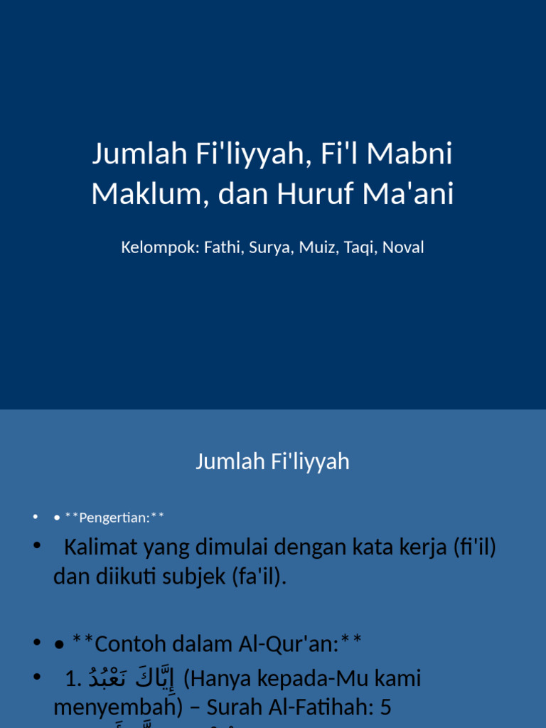 Jumlah Fi'Liyyah Fi'l Mabni Maklum Huruf Ma'Ani Tema Arab | PDF