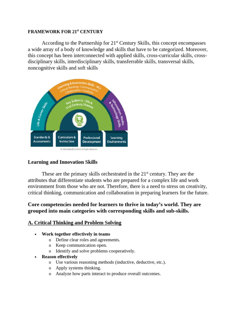 21st Century Skills Framework Guide | PDF | Communication | Critical ...