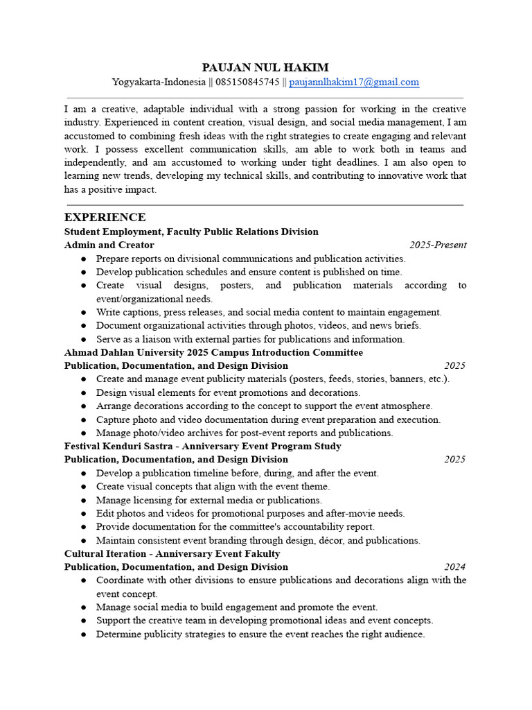 CV Creative Paujan Nul Hakim | PDF | Graphic Design | Adobe Photoshop
