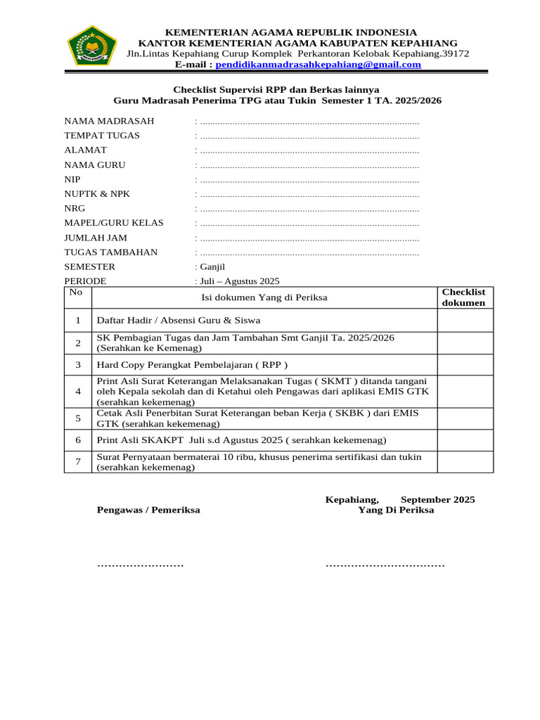 Check List Monitoring Penerima Sertifikasi - Tukin 2025 | PDF