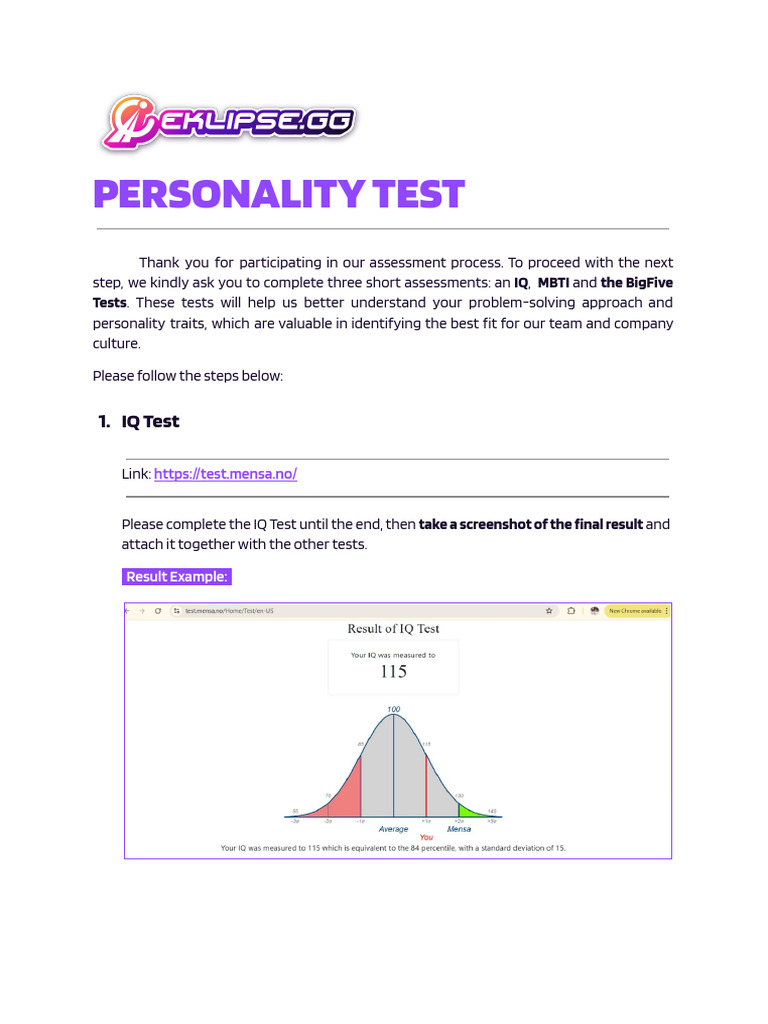 Personality & IQ Tests Instructions | PDF