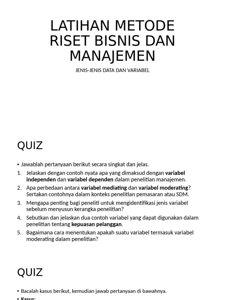Latihan Metode Riset Bisnis Dan Manajemen-Jenis-Jenis Variabel | PDF