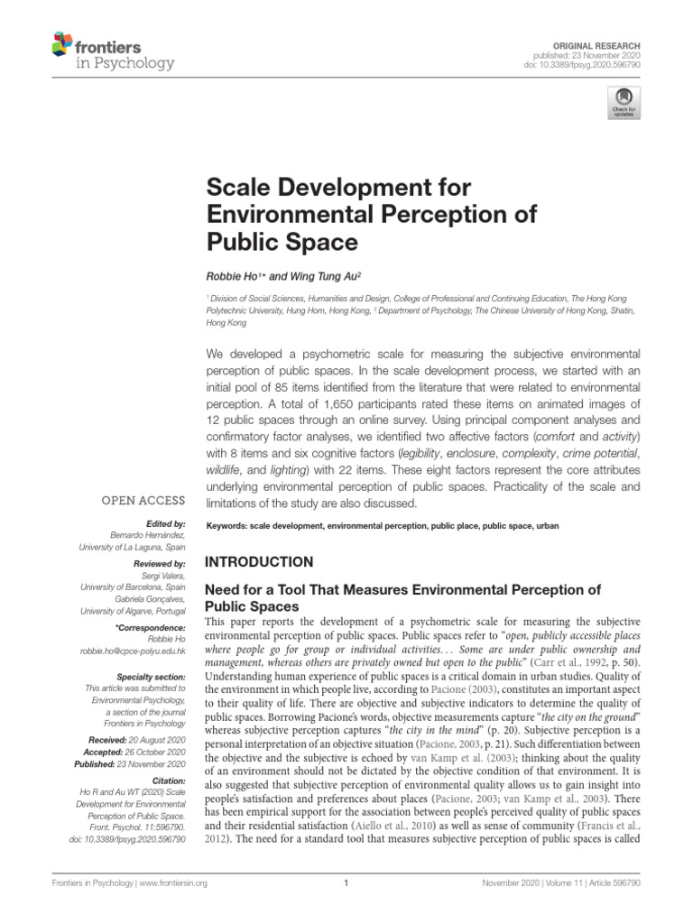 Scale Development For Environmental Perception of Public Space | PDF ...