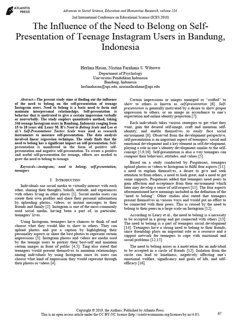 The Influence of The Need To Belong On Self-Presen | PDF | Adolescence ...