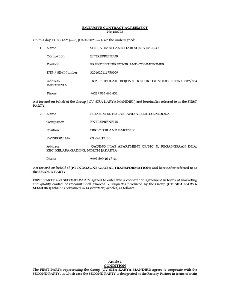 Exclusive Contract Agreement Final | PDF | Procurement