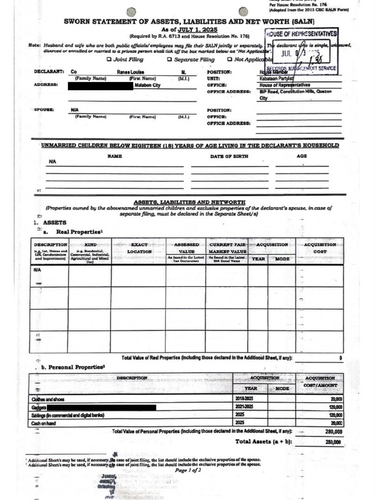 SALN - Rep. Renee Co | PDF