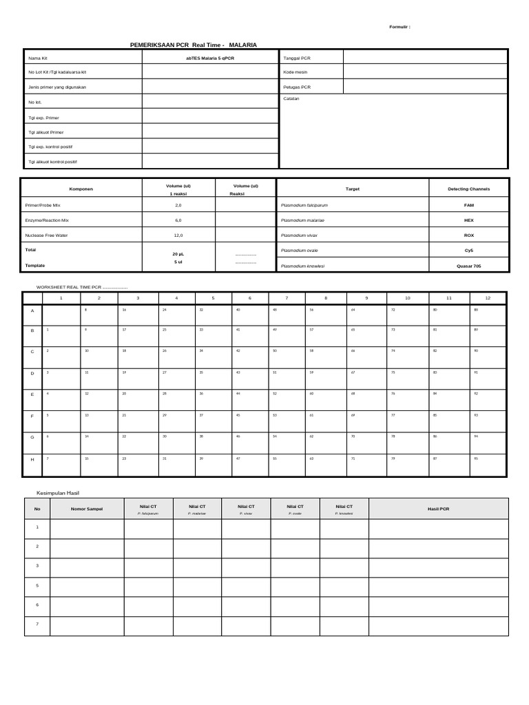 Formulir PCR Malaria | PDF | Polymerase Chain Reaction | Primer ...