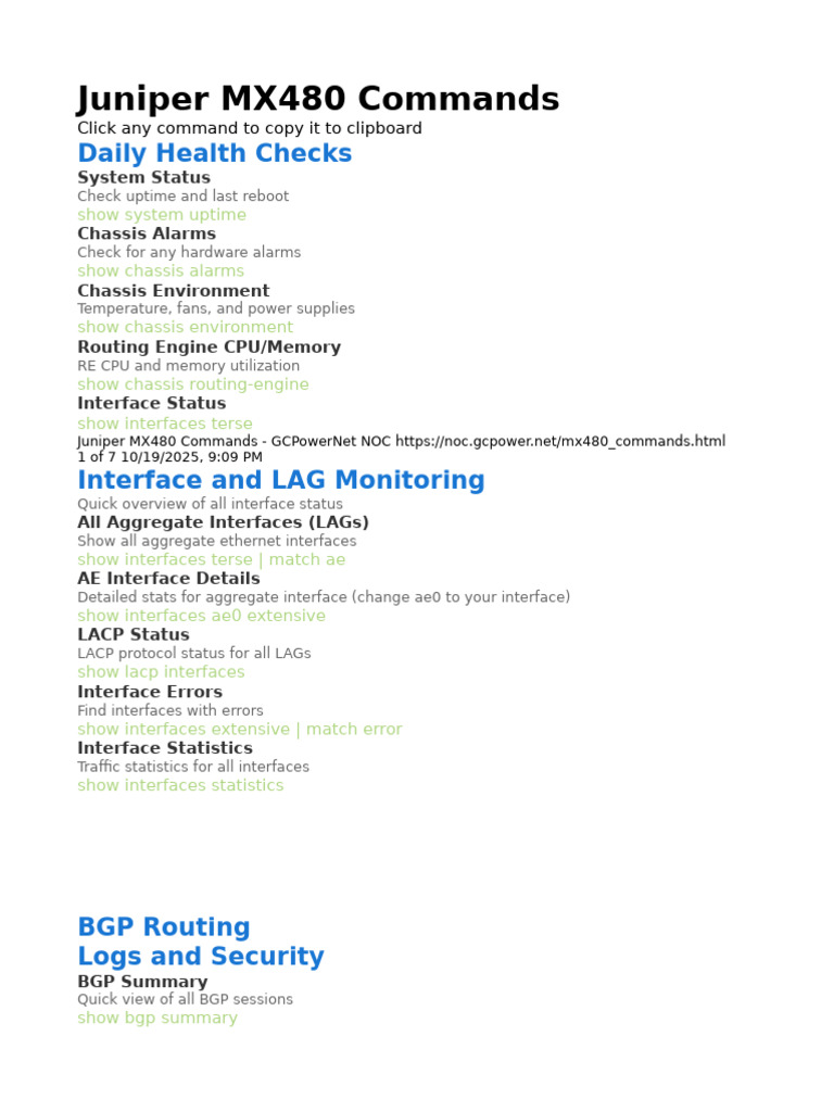 MX-480 Juniper Router Daily Operation Command Summary | PDF | Routing ...