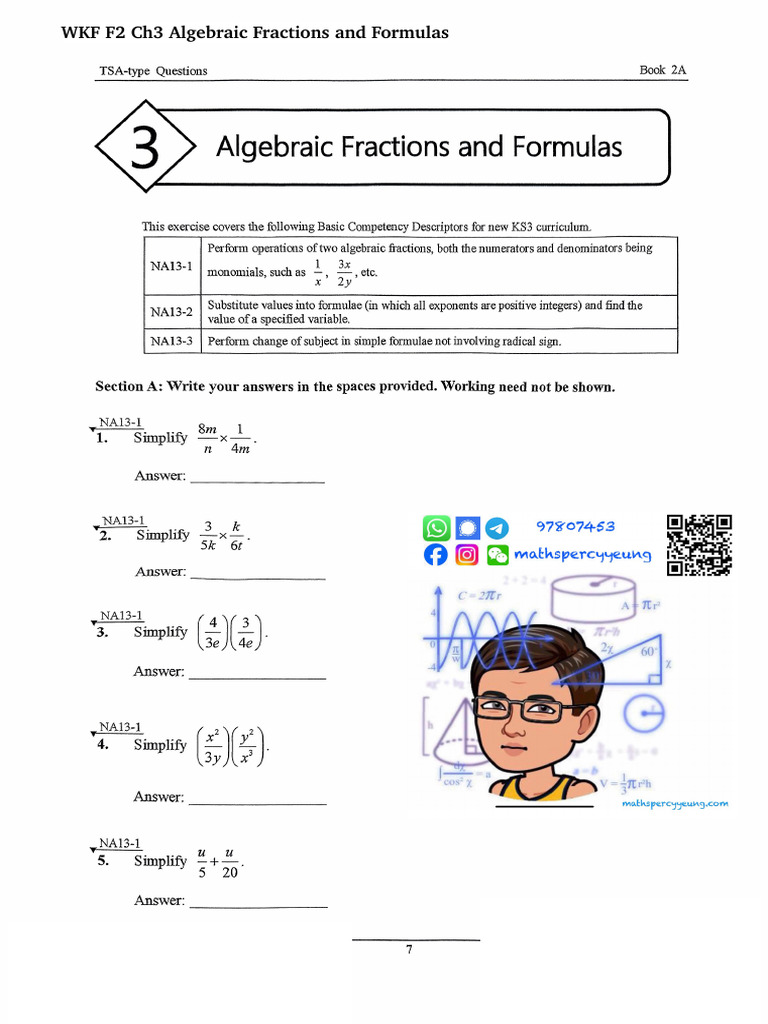 WKF f2 Ch3 Algebraic Fractions and Formulas | PDF