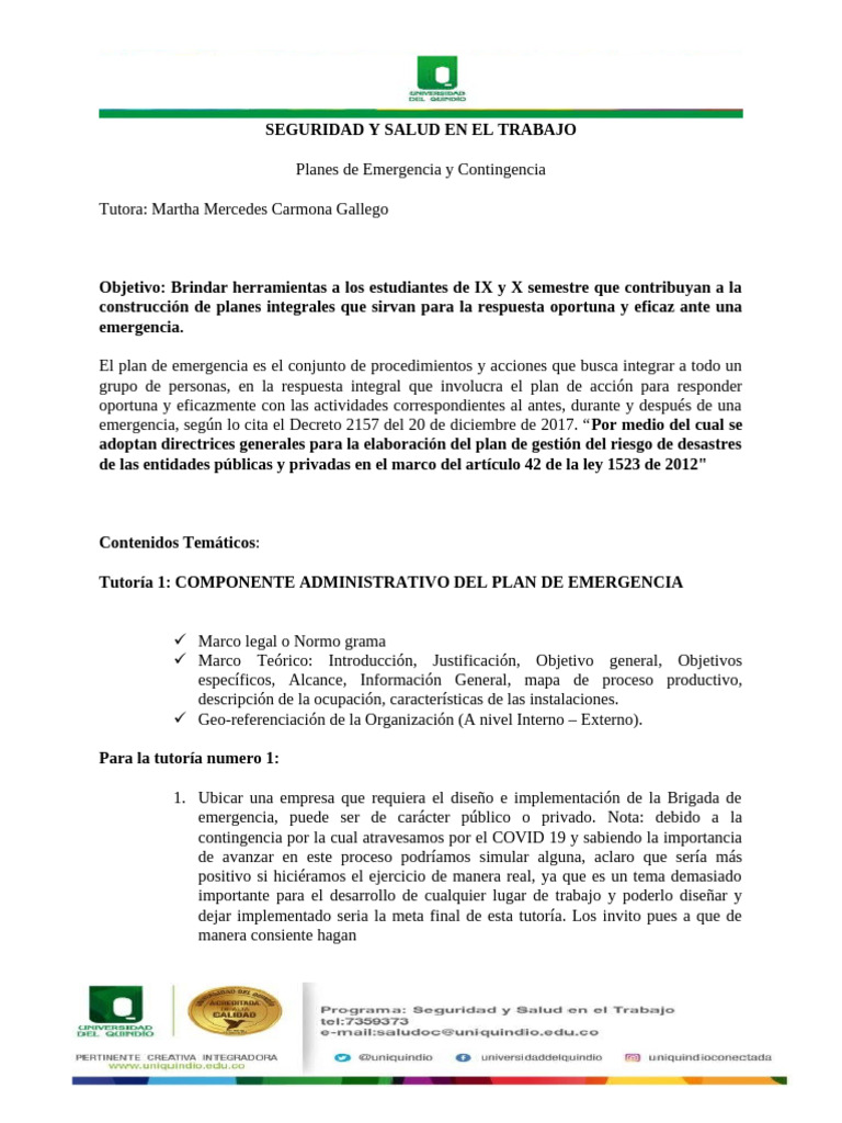 Tutoria I. Planes de Emergencia y Contingencia Buga | PDF | Riesgo