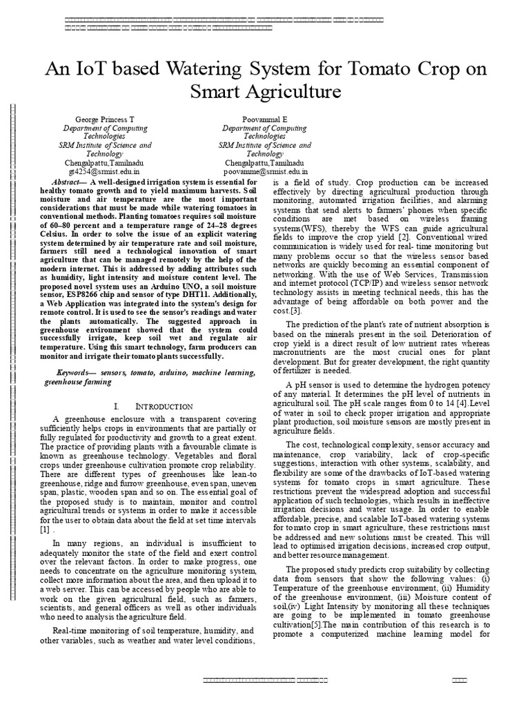 An IoT Based Watering System For Tomato Crop On Smart Agriculture | PDF ...